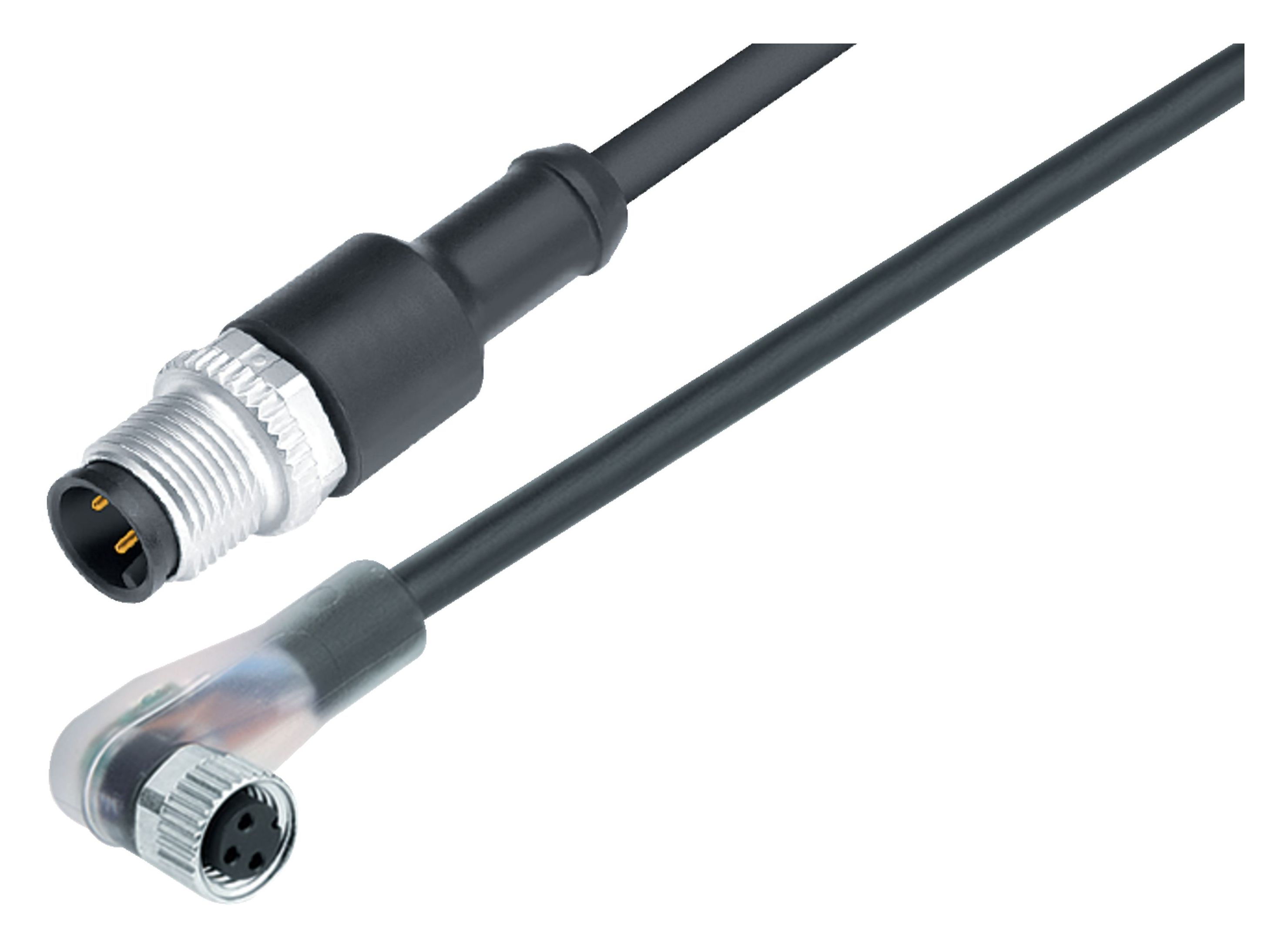 M12/M8, 针头电缆连接器 - 孔头弯角电缆连接器, IP67/IP69K, 非屏蔽, 极数: 3 | 77 3608 3429 ...